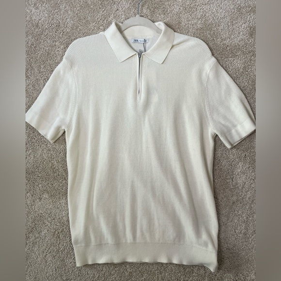 Zara | Shirts | Zara Mens White Purl Knit Zipper Polo Shirt | Poshmark